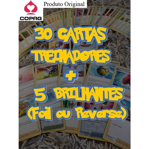 Lote De Cartas Pokemon Treinadores 30 Cartas 5 Brilhantes Sem