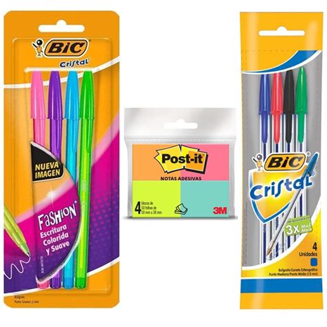 Kit Canetas Esferogr Ficas Bic Coloridas Cores Bloco Post It