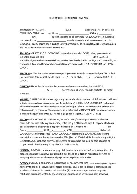 Modelo Locacion CABA CONTRATO DE LOCACIÓN DE VIVIENDA PRIMERA