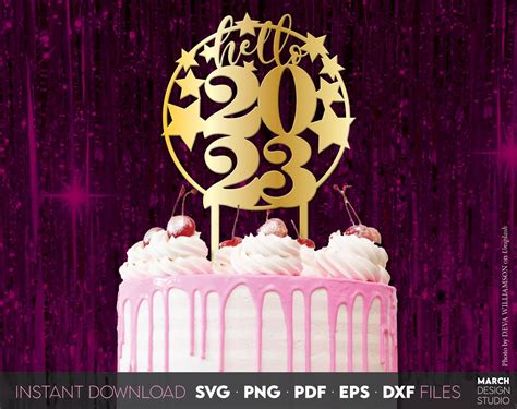 Happy New Year Cake Topper SVG Bundle Hello 2023 SVG New Etsy