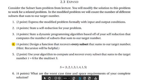 solved 2 3 expand consider the subset sum problem from