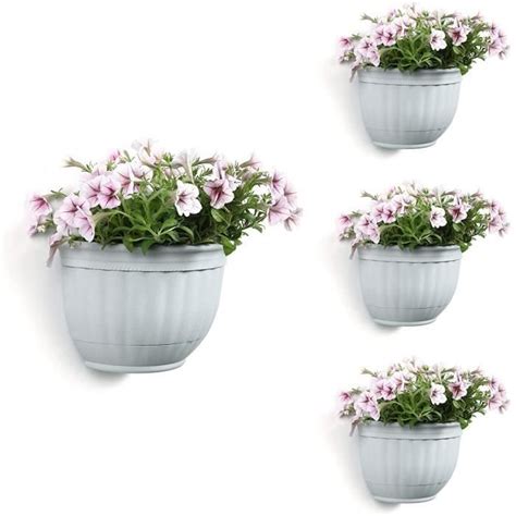 4pcs 21 5CM Pots Fleur Suspendus Mural Support Plantes Paniers Gris