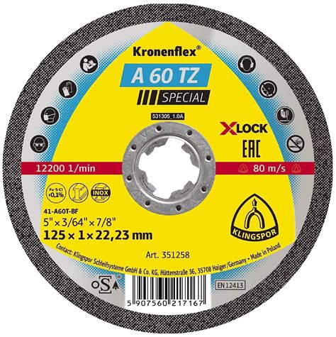 Klingspor A 60 TZ Special Lot de 25 disques à tronçonner droits 125 x 1