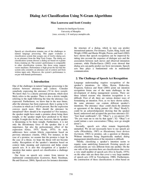 dialog act classification using n gram algorithms max louwerse and scott crossley