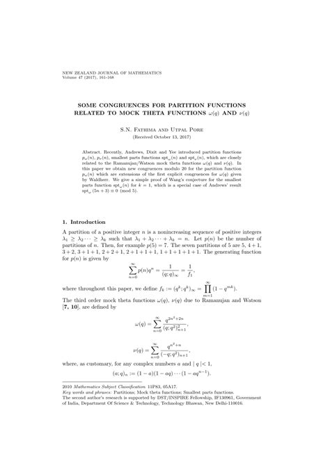 pdf some congruences for partition functions related to mock theta functions omega q and