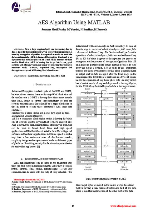 pdf aes algorithm using matlab allied journals