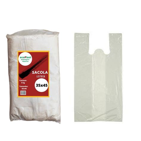 SACOLA 35X45 LEITOSA BRANCA 5KG ECOPLAST Brasão Embalagens