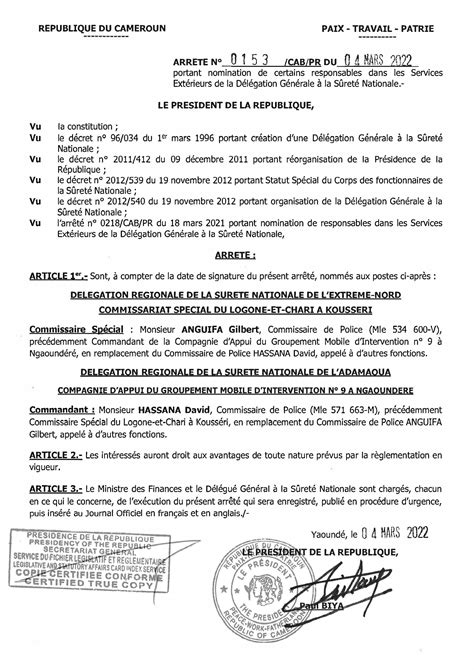 Arr T N Cab Pr Du Mars Portant Nomination De Certains
