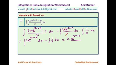 indefinite integrals basic rules trigonometric and exponential functions ib aa maths worksheet 3
