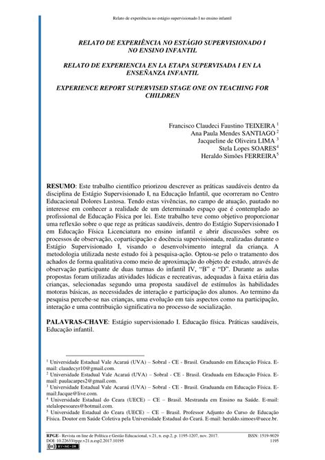 Exemplo De Relatorio De Estagio Em Educa O Infantil Novo Exemplo