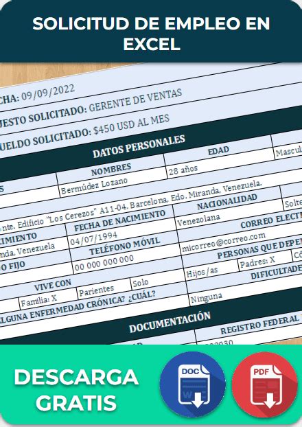 Solicitud De Empleo Ejemplos Y Formatos Excel Word PDF