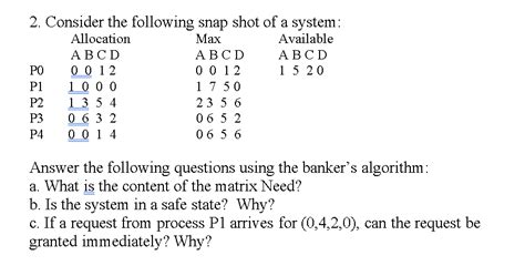 solved 2 consider the following snap shot of a system