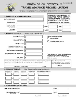 Fillable Online Msd120 Travel Advance Reconciliation Form Travel