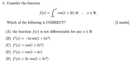 solved 5 consider the function f x ∫0x2cos 1 2t dt x∈r