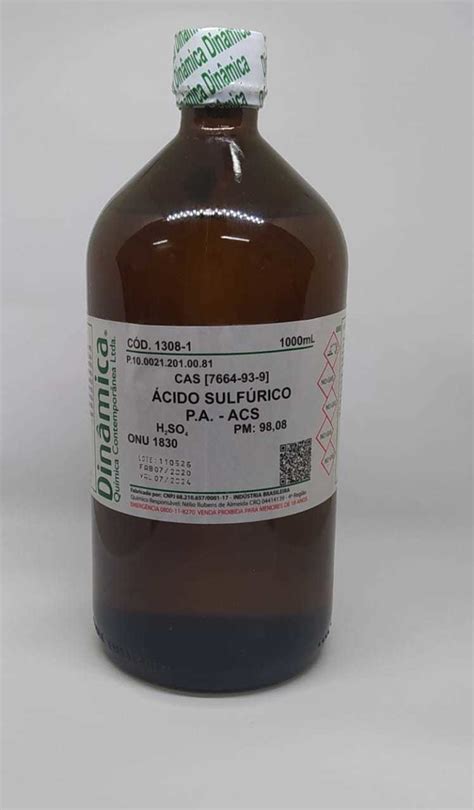 Ácido Sulfúrico PA ACS 1 000 mL Loja Orgânica