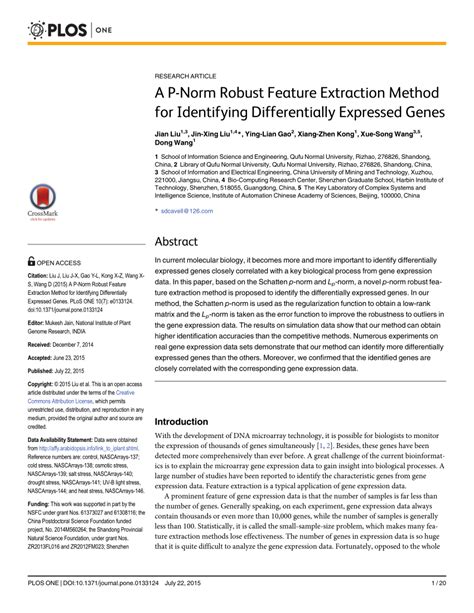 pdf a p norm robust feature extraction method for identifying differentially expressed genes