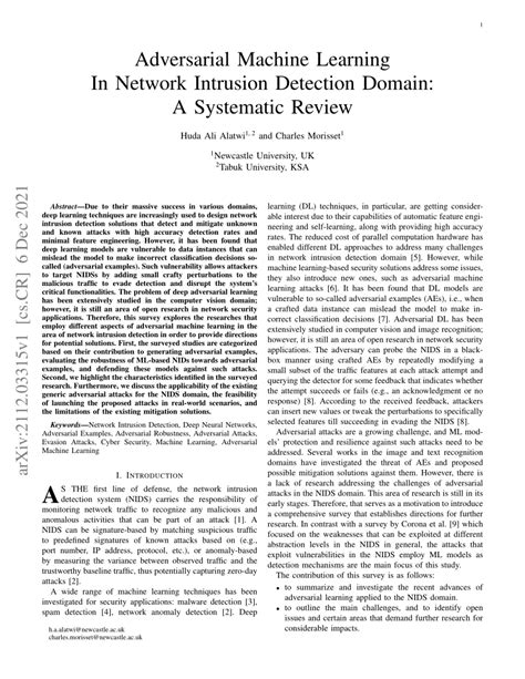 pdf adversarial machine learning in network intrusion detection domain a systematic review