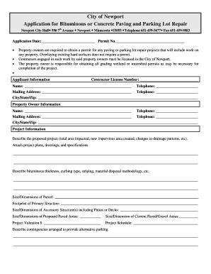 Fillable Online City Of Newport Application For Bituminous Paving And