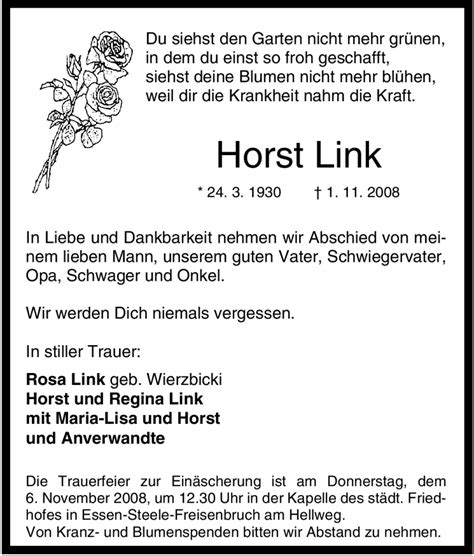 Traueranzeigen Von Horst Link Trauer In NRW De