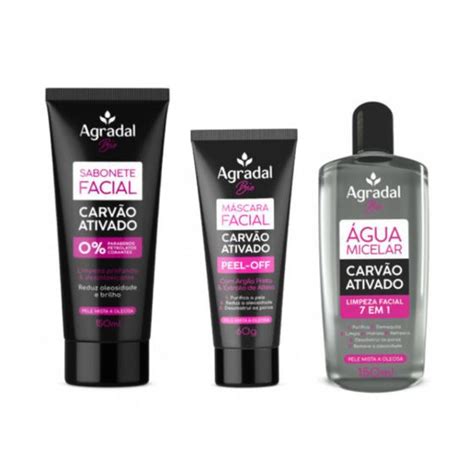 Kit Detox Carvão Ativado Agradal Sabonete Máscara Água Micelar