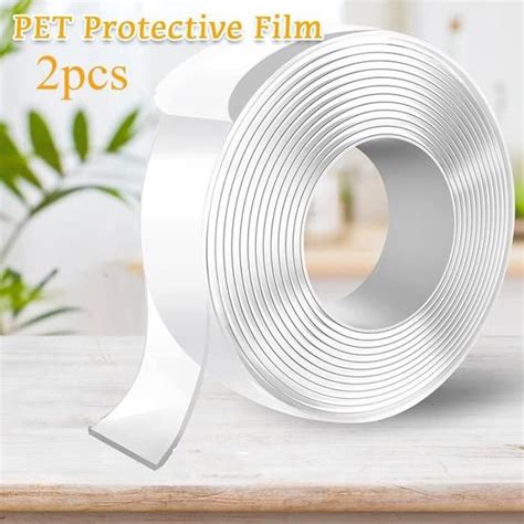 2PCS Ruban Adhésif Double Face Extra Fort Transparent Traceless Nano