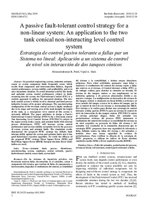 pdf a passive fault tolerant control strategy for a non linear system an application to the