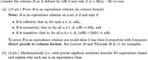 solved a 15 pts prove r is an equivalence relation in