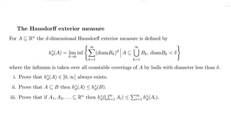solved the hausdorff exterior measure for acr the