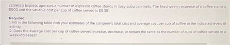 Solved Espresso Express Operates A Number Of Espresso Co