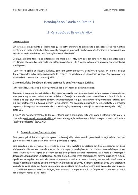 Introdução ao Estudo do Direito II Leonor Jaleco Introdução ao Estudo