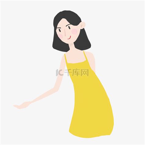简约手绘穿黄色裙子的女孩插画海报免抠元素素材图片免费下载 千库网