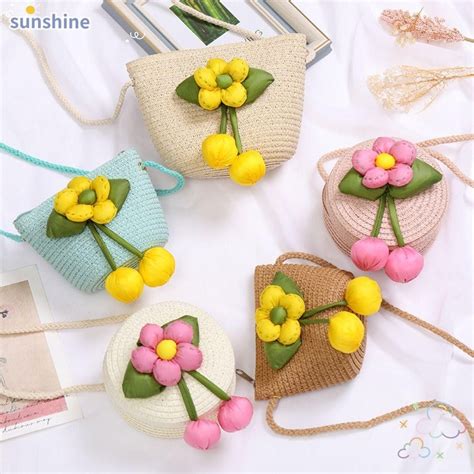 Ssunshine กระเป าชายหาดเด ก กระเป าใส เหรยญ Handmade ทอสาว