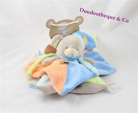 Doudou Plat Ours BABY NAT Gourmandise Bleu Vert Orange BN035 SO