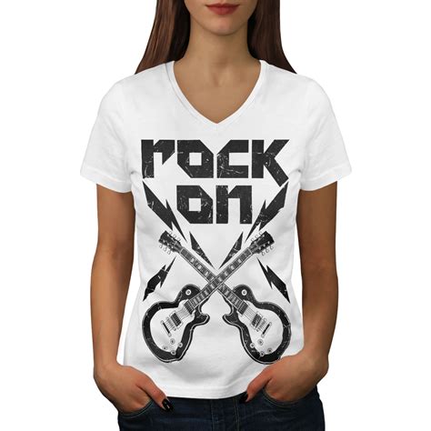 Wellcoda Rockn Roll Smash Womens V Neck T Shirt Guitar Graphic Design Tee Ebay