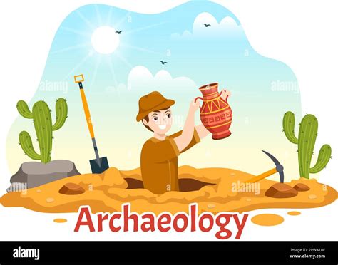 Ilustración arqueológica con excavación arqueológica de ruinas antiguas