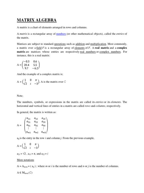 matrix algebra pdf matrix mathematics determinant