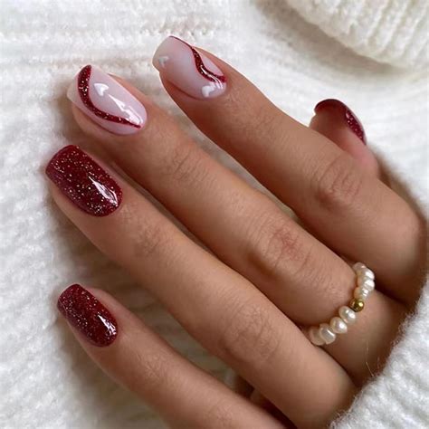 Pi Ces Faux Ongles Court Carr S Ongles Coller Fran Ais Rouge