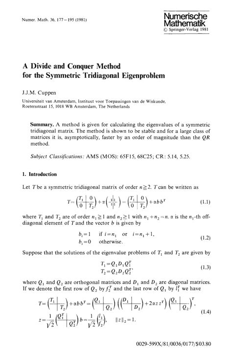 pdf a divide and conquer method for the symmetric eigenproblem