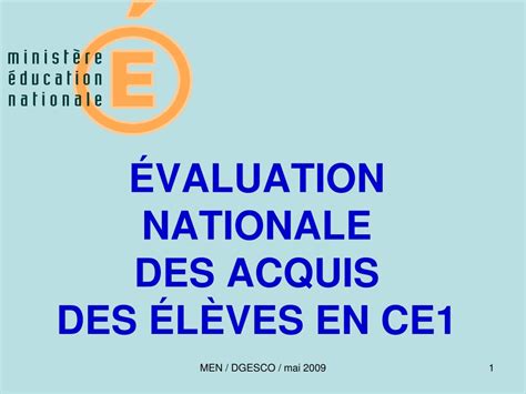 PPT ÉVALUATION NATIONALE DES ACQUIS DES ÉLÈVES EN CE1 PowerPoint