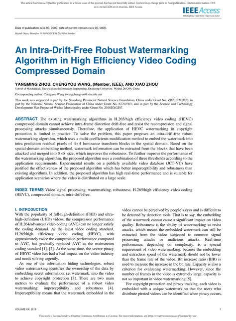 pdf an intra drift free robust watermarking algorithm in high efficiency video coding