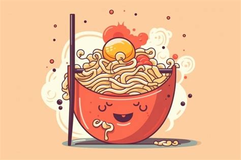 Huevo Y Carne De Fideos Ramen Con Dibujos Animados De Palillos Foto