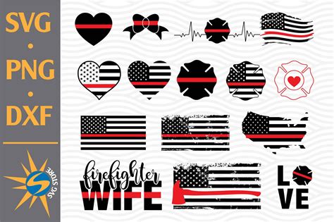 Firefighter Thin Red Line US Flag SVG PNG DXF Digital Files Include