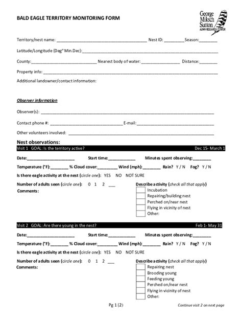 Fillable Online SARC Bald Eagle Nest Monitoring Form Fax Email