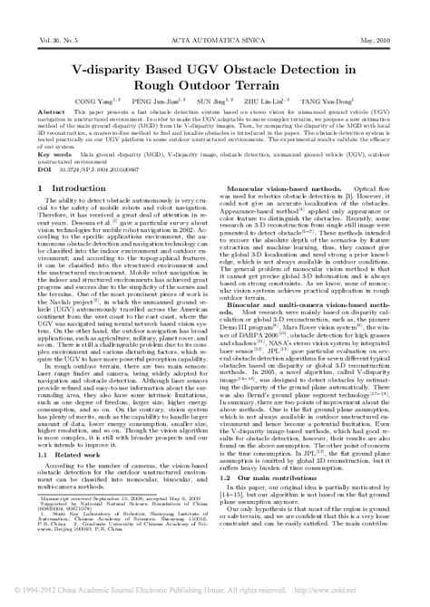 pdf v disparity based ugv obstacle detection in rough outdoor terrain lin zhu