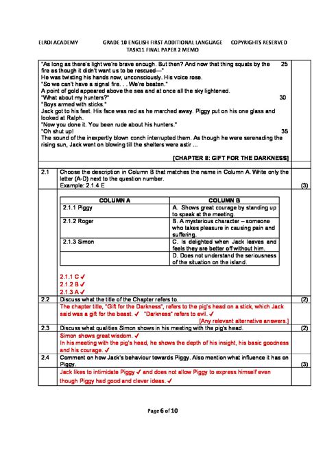 Grade English First Additional Language Task Final Exam