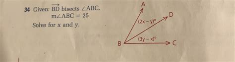 solved 34 given bd bisects zabc m abc 25 solve for x and