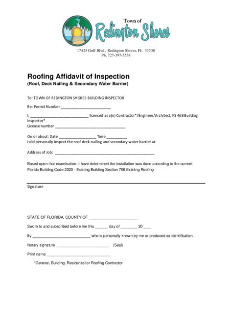 Fillable Online Free Fillable Roofing Affidavit Of Inspection PDF Form