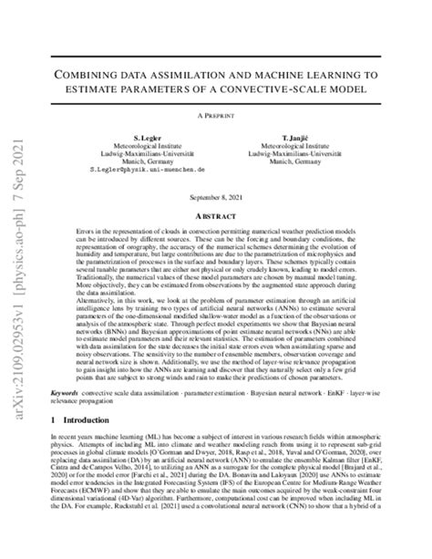 pdf combining data assimilation and machine learning to estimate parameters of a convective