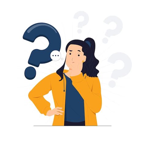 Premium Vector Girl With Hand On Chin Feeling Confused Looking Up