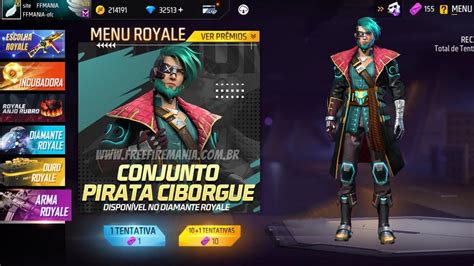 Diamante Royale Free Fire Pirata Ciborgue é a skin do mês de agosto